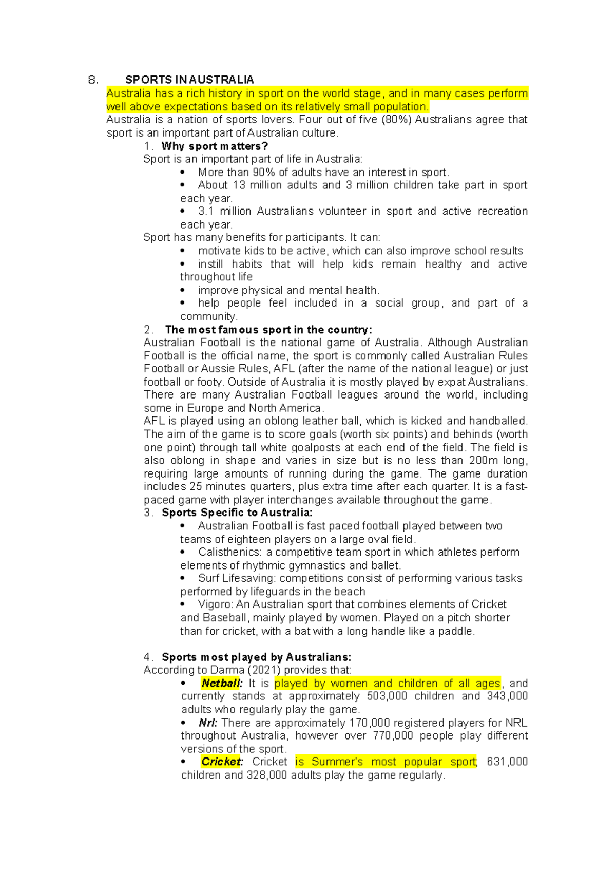 Sports IN Australia - 8. SPORTS IN AUSTRALIA Australia has a rich ...