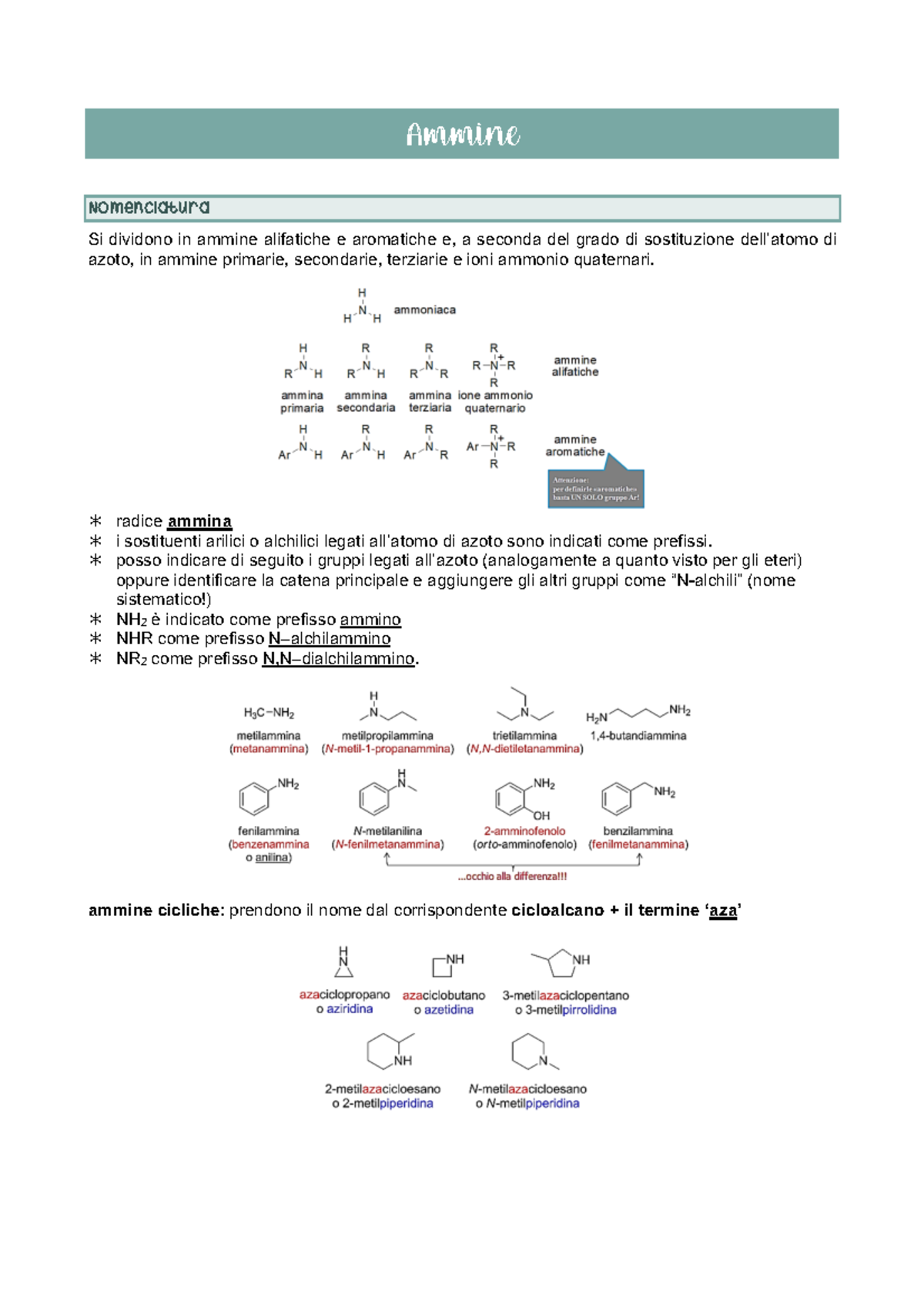 Ammine - Ammine Nomenclatura Si dividono in ammine alifatiche e ...