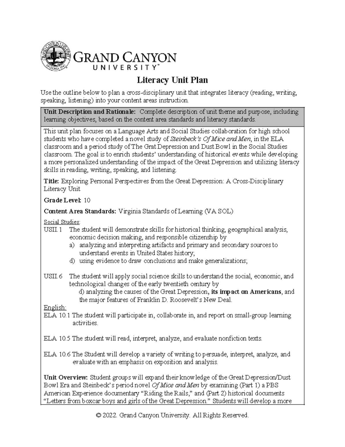 SEC-545-T5 RS Literacy Unit Plan - Literacy Unit Plan Use the outline ...
