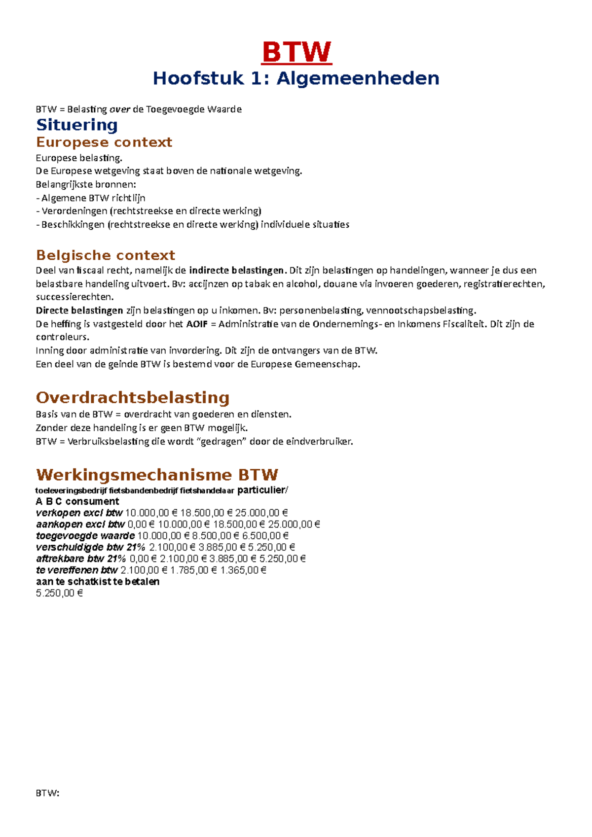 BTW - BTW - BTW Hoofstuk 1: Algemeenheden BTW Belasting over de ...