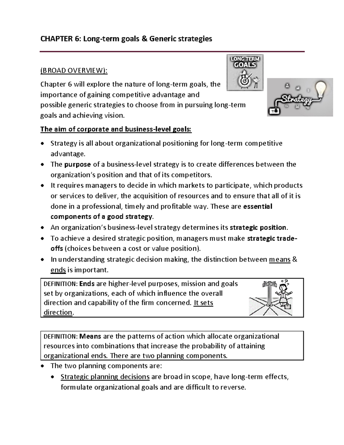 Chapter 6 Class Notes Chapter 6 Long Term Goals And Generic