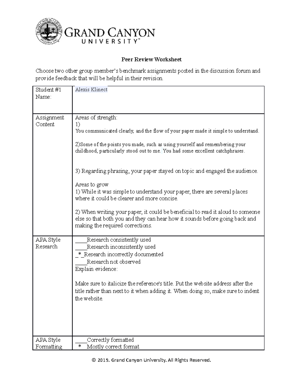 Alexis Peer Review - Peer Review Worksheet Choose two other group ...