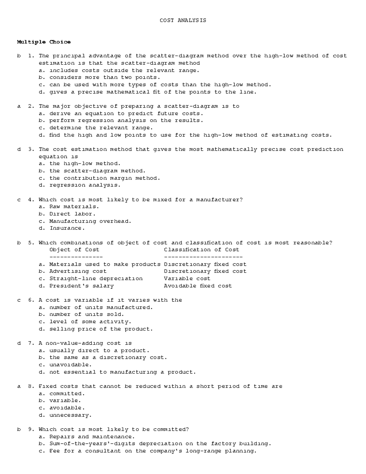 Sample practice Exam 2016 Questions And Answers COST ANALYSIS sample-practice-exam-2016-questions-and-answers-cost-analysis