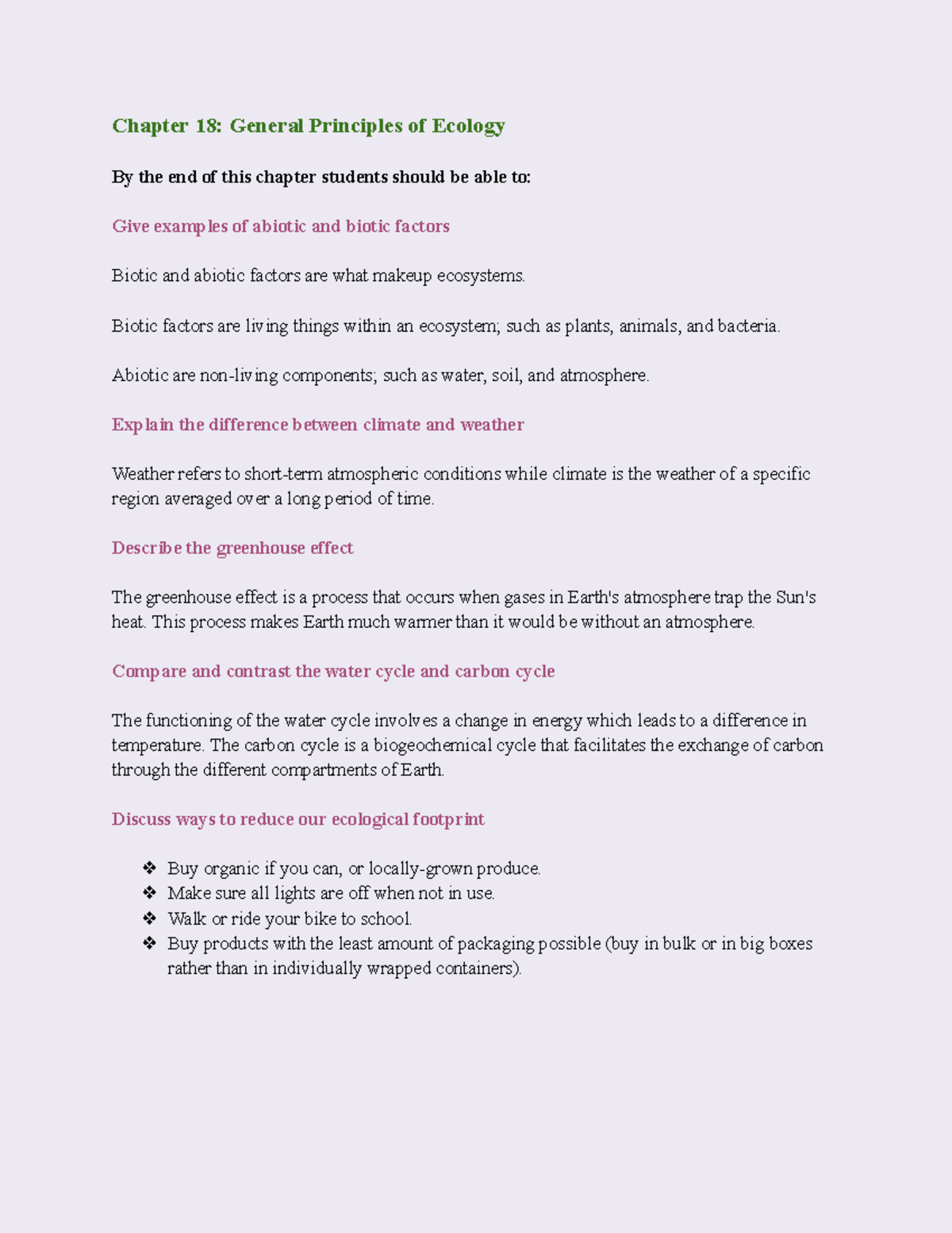 Chapter 18 General Principles of Ecology - Chapter 18: General ...