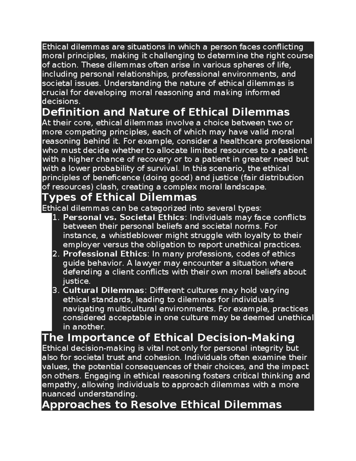Ethical dilemmas - These dilemmas often arise in various spheres of ...
