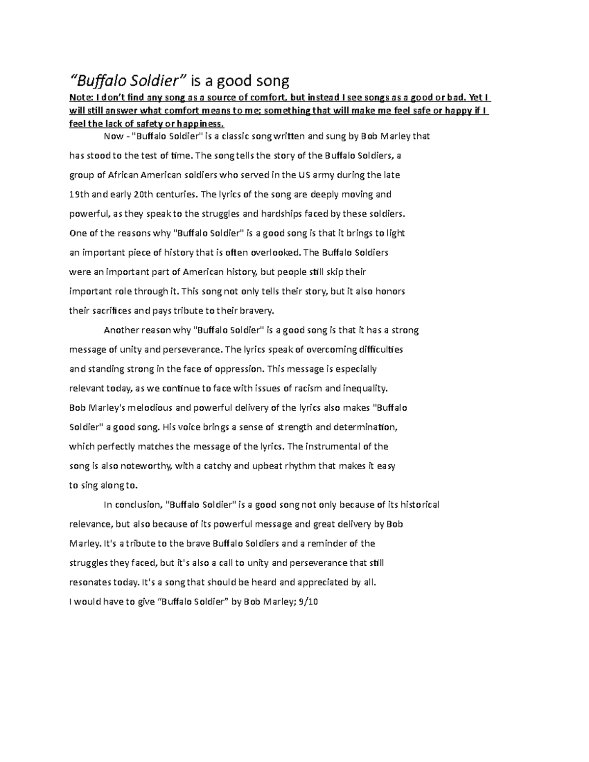 Buffalo Soldier - Free - “Buffalo Soldier” is a good song Note: I don’t ...