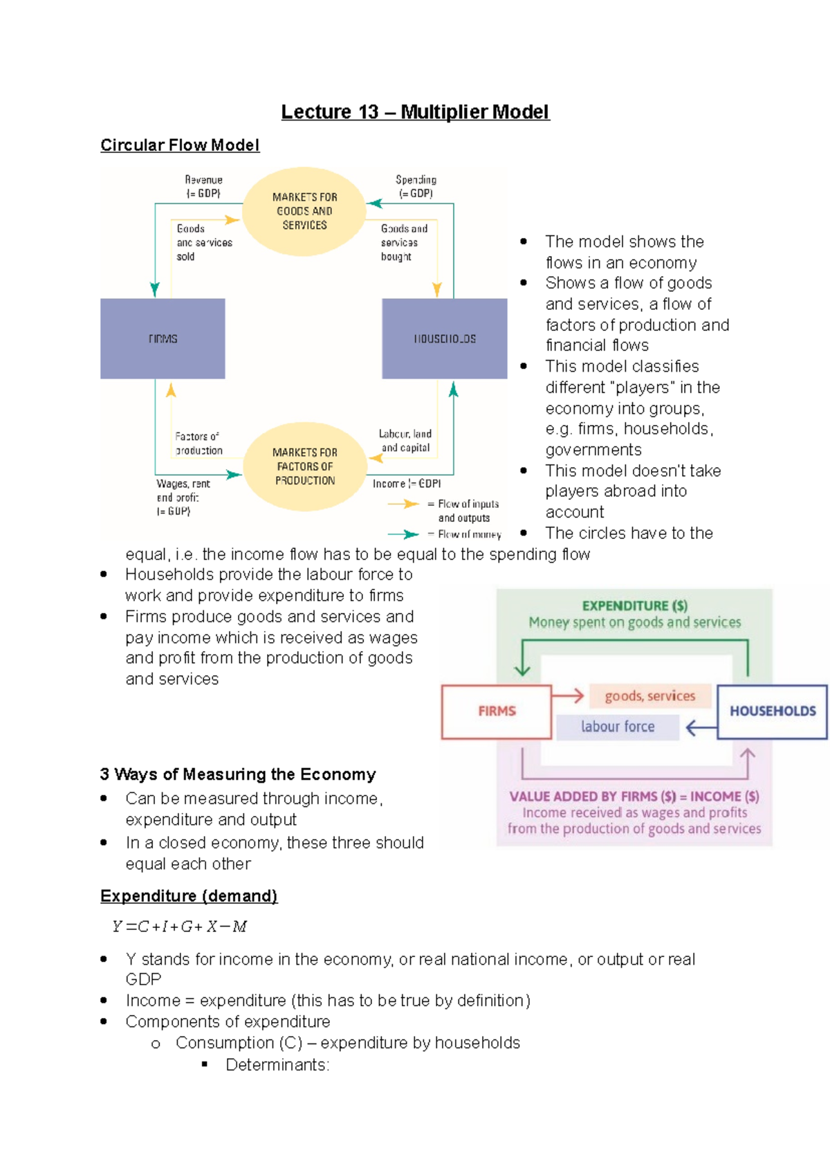 Multiplier Model - Lecture 13 – Multiplier Model Circular Flow Model ...