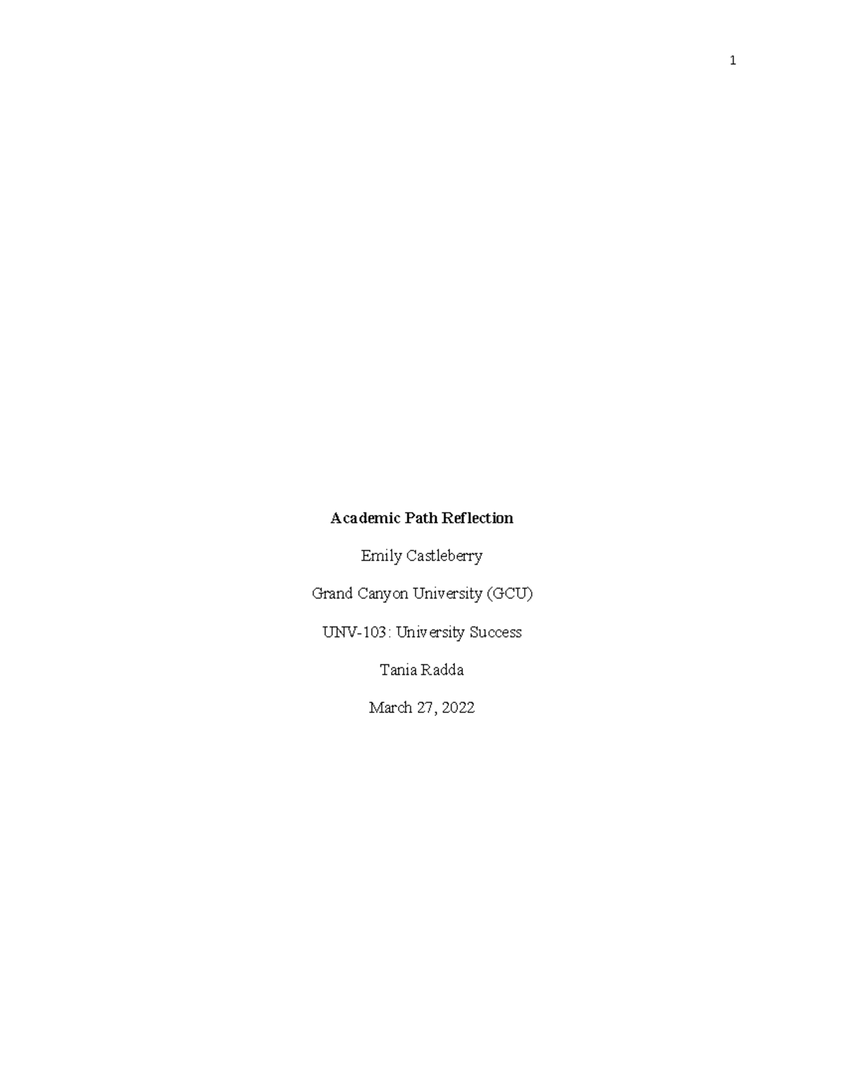 Academic Path Reflection Paper Radda - 1 Academic Path Reflection Emily ...