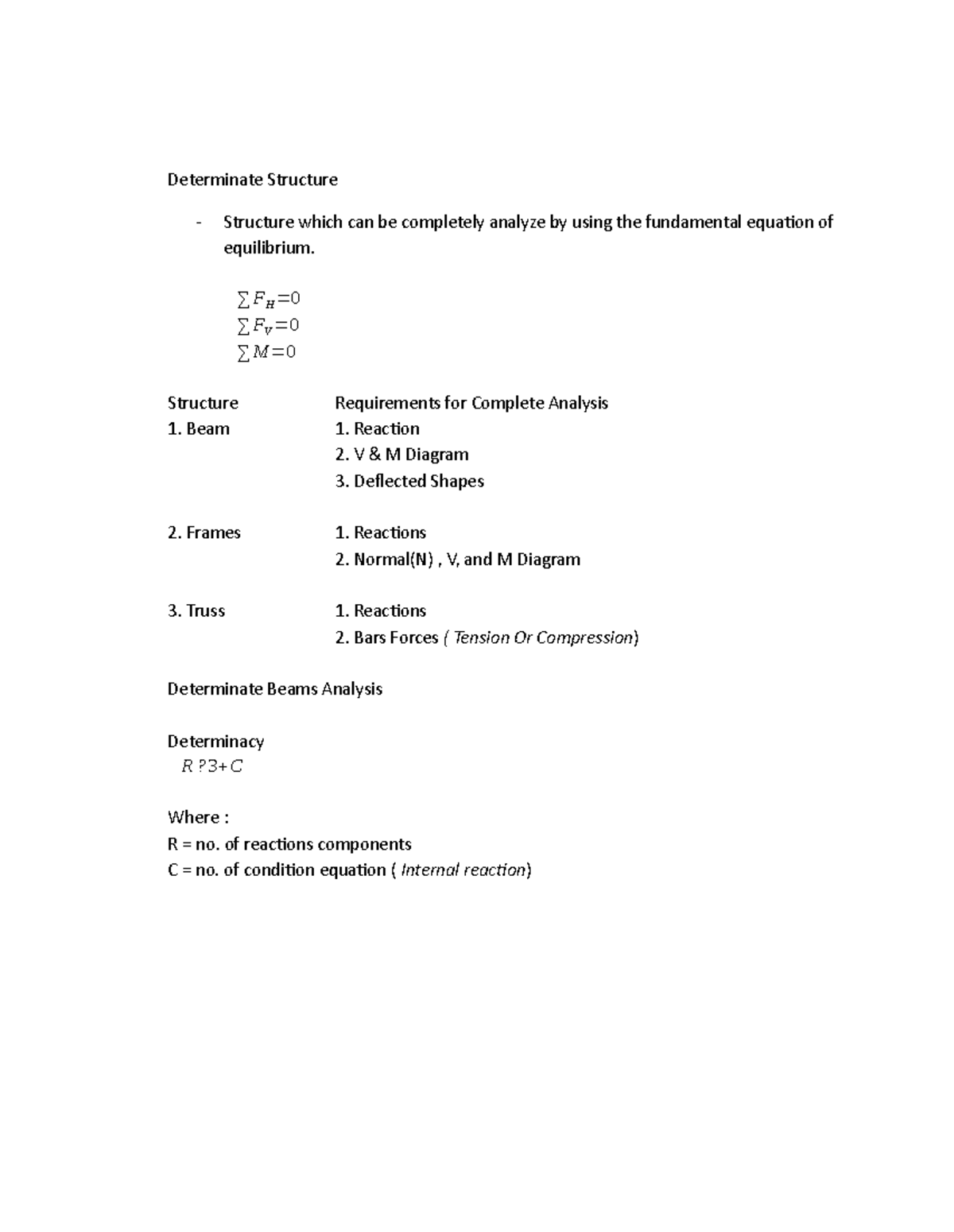 Lesson 1 Beam Determinacy - Determinate Structure Structure which can ...