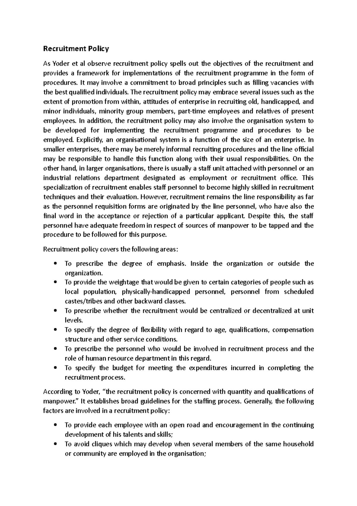 Recruitment Policy - It may involve a commitment to broad principles ...