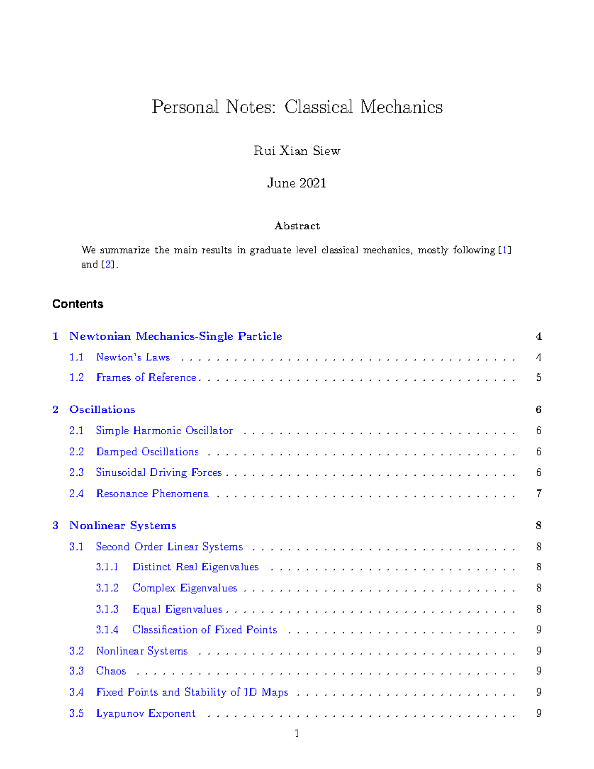 Classical Mechanics Notes - Personal Notes: Classical Mechanics ...