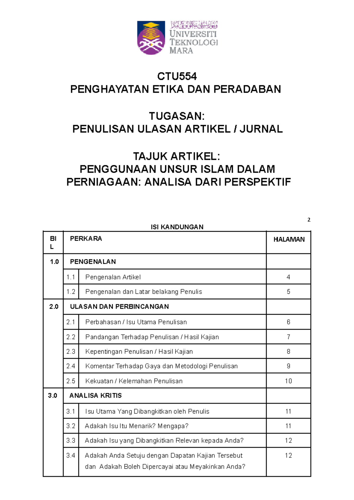 CTU554 analisa artikel - CTU PENGHAYATAN ETIKA DAN PERADABAN TUGASAN ...
