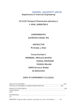 Packed BED Distillation Column - MANIPAL UNIVERSITY JAIPUR Department ...