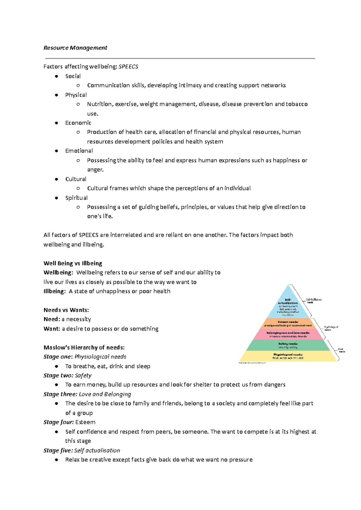 Cafs Notes (exam revision) - Resource Management Factors affecting ...
