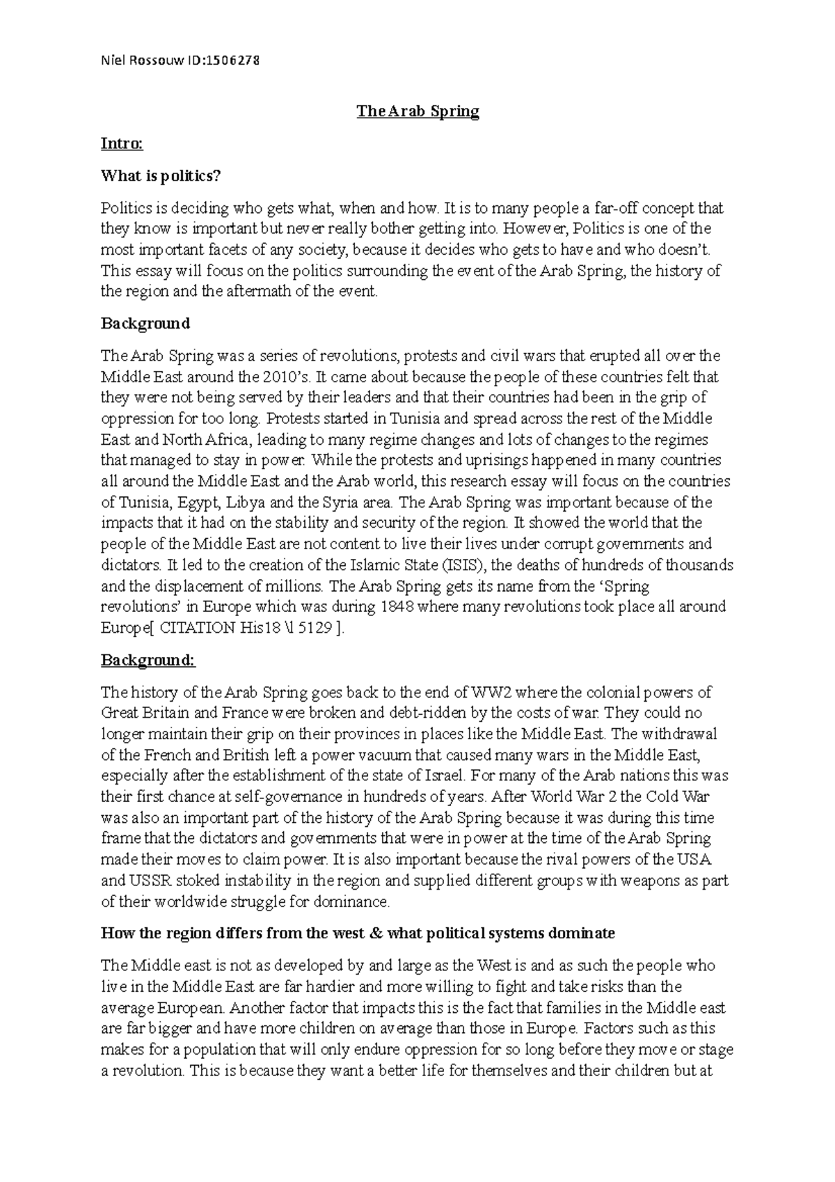 The Arab Spring. Research Essay. - Political Systems around the World ...