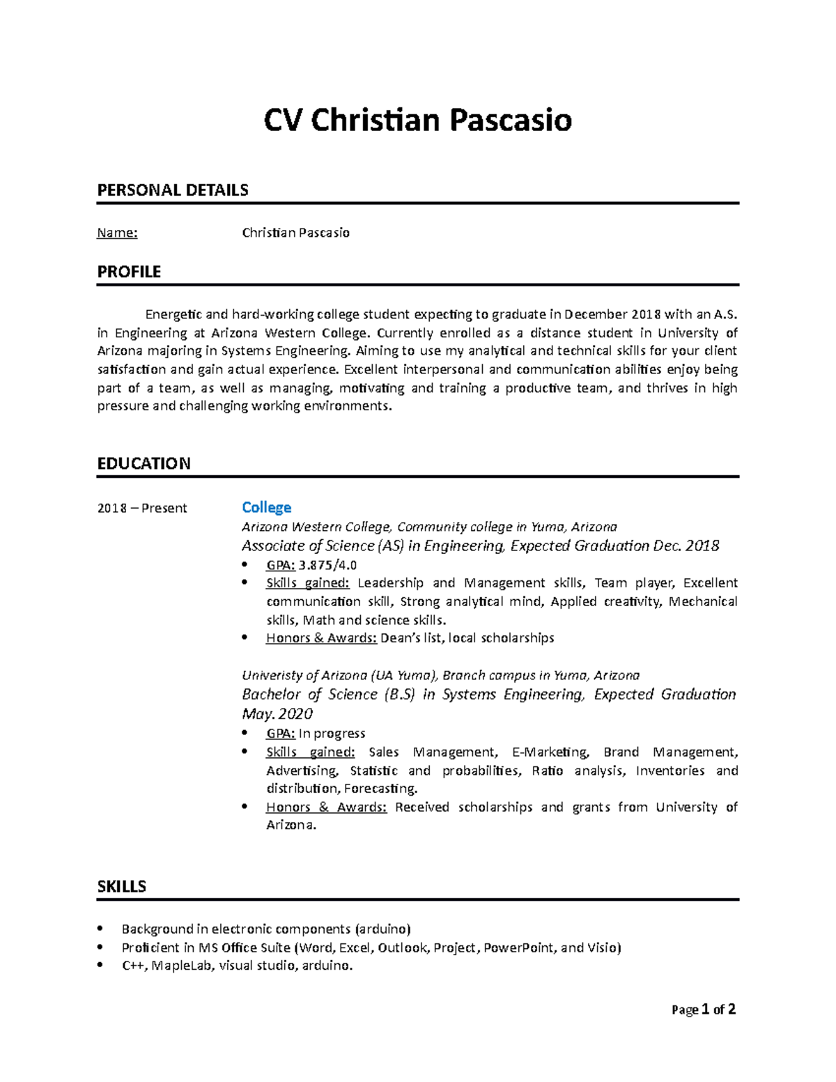 Final Draft Resume SIE 295S - CV Christian Pascasio PERSONAL DETAILS ...