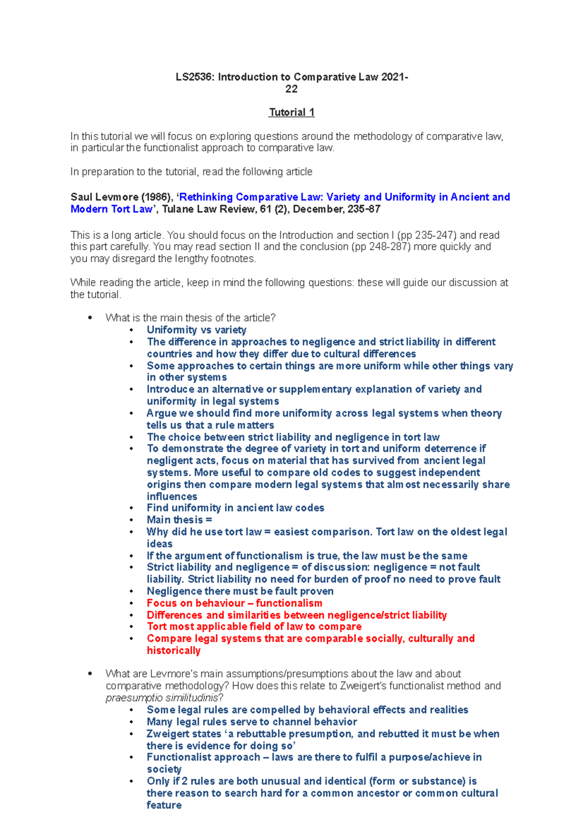 Tutorial 1 - LS2536: Introduction to Comparative Law 2021- 22 Tutorial 1 In this tutorial we ...