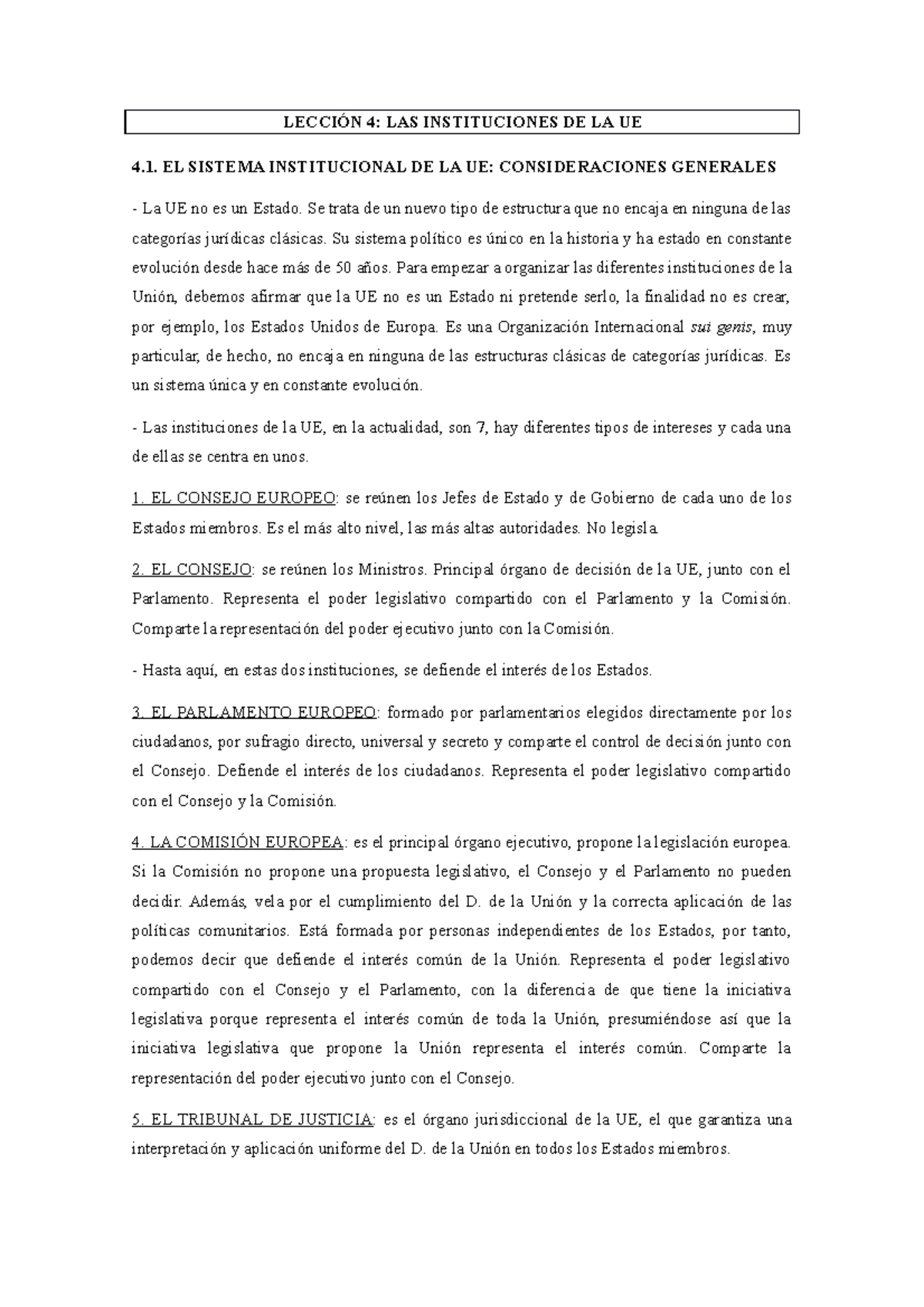 Lección 4 - Apuntes profesora - LECCIÓN 4: LAS INSTITUCIONES DE LA UE 4 ...