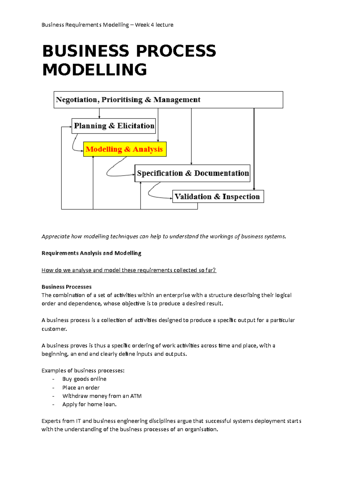Week 4 Brm Lecture Notes From Week 4 Business Process Modelling