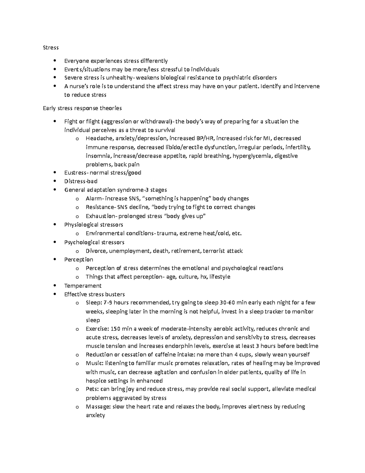 Mental Health Exam 2 Notes - Stress Everyone experiences stress ...