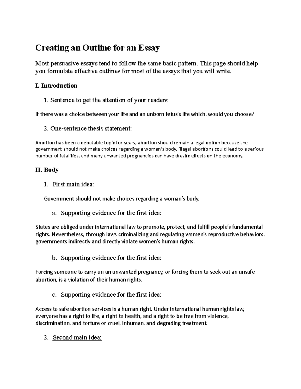 Essay Outline Template 2 - Creating an Outline for an Essay Most ...