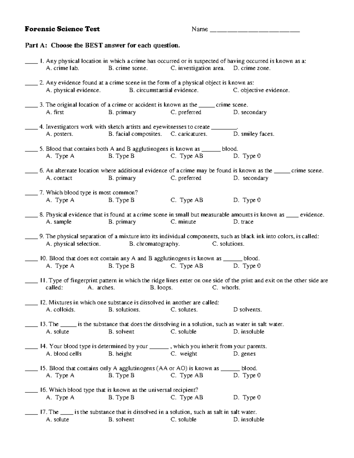 Forensicsciencetest - Gwvevdjdk - Name __________________________ Part ...