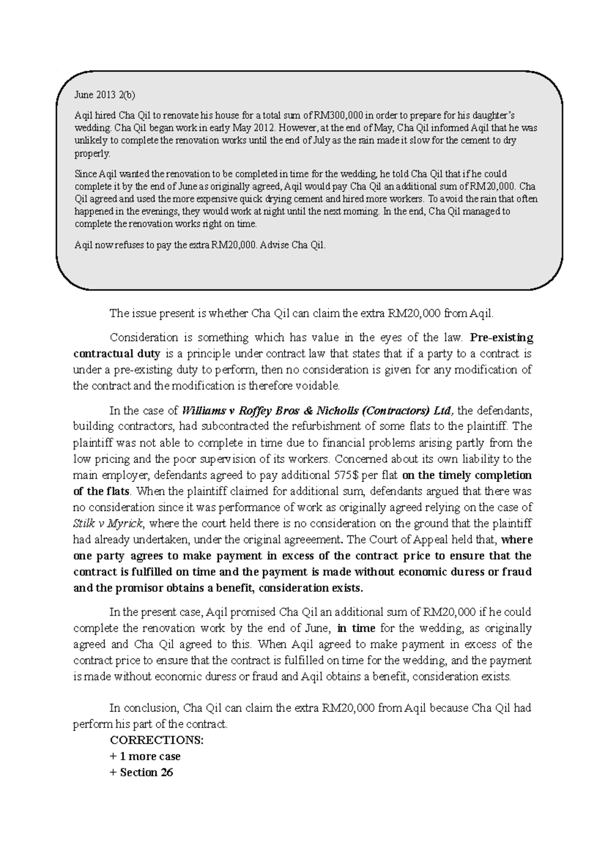 JUNE 2013 %2c 2(b) - Lecture notes 1 - The issue present is whether Cha ...