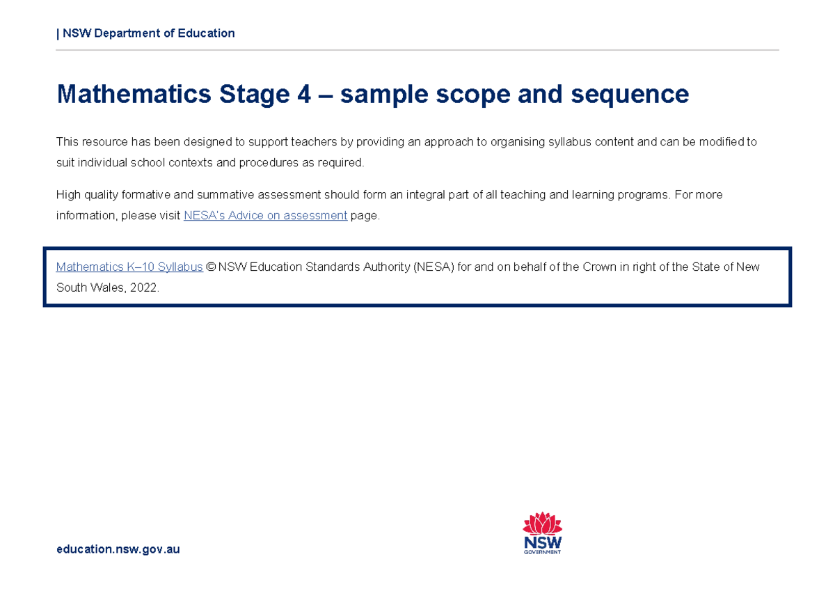 Mathematics s4 sample scope and sequence - | NSW Department of ...