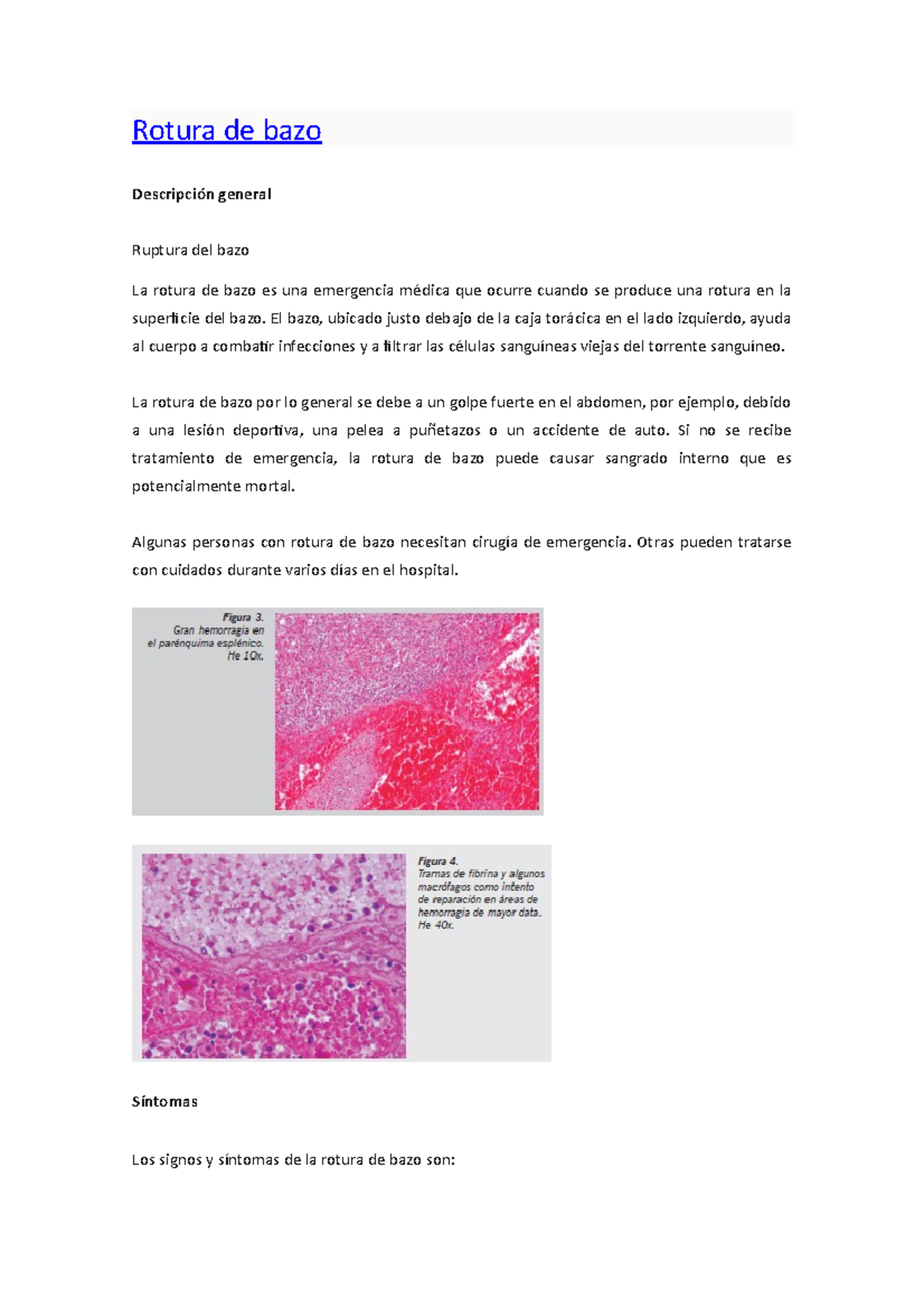 Histopatologias DEL BAZO - Rotura de bazo Descripción general Ruptura ...