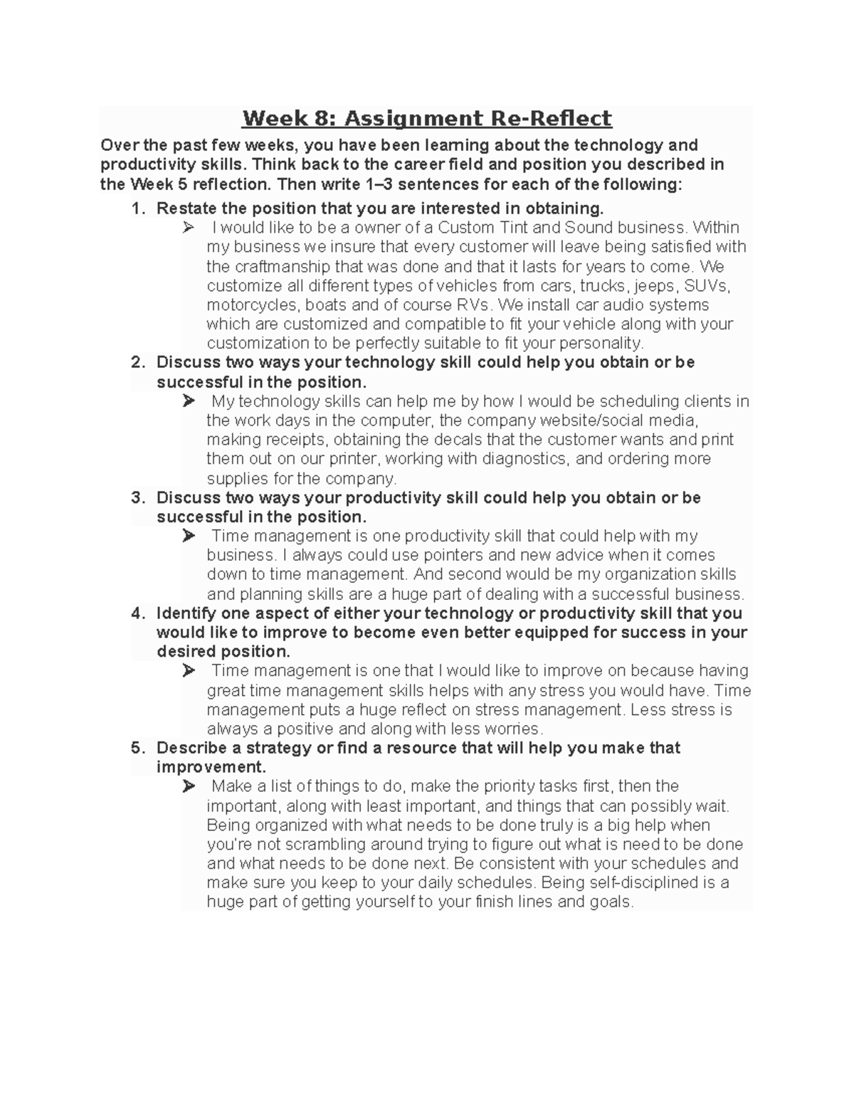 Week8Assignment Reflect - Week 8: Assignment Re-Reflect Over the past few weeks, you have been ...