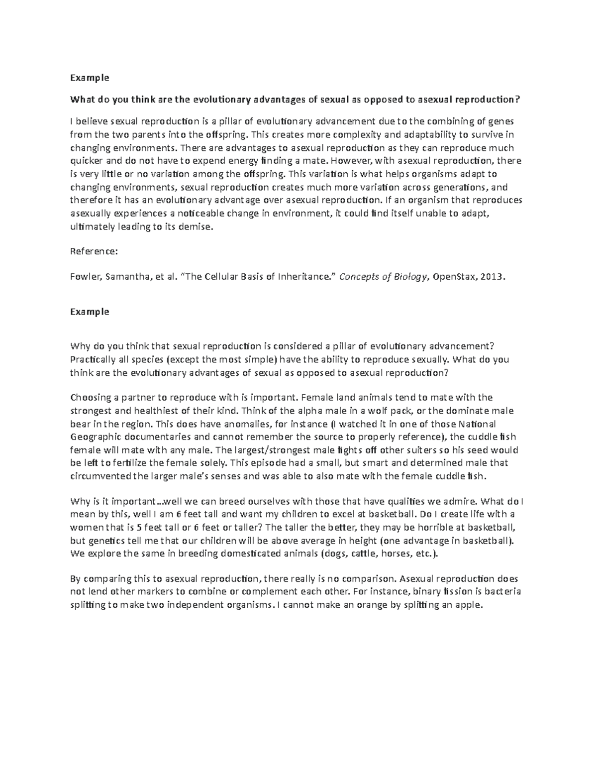 Wk 4 What do you think are the evolutionary advantages of sexual as ...