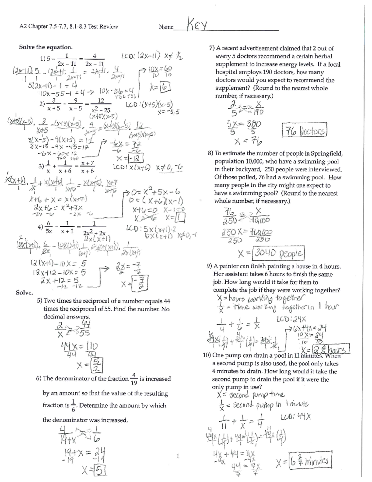 A2Chap7.5-7.7,8 - Algebra 2 test review answers - MTH 581 - Studocu