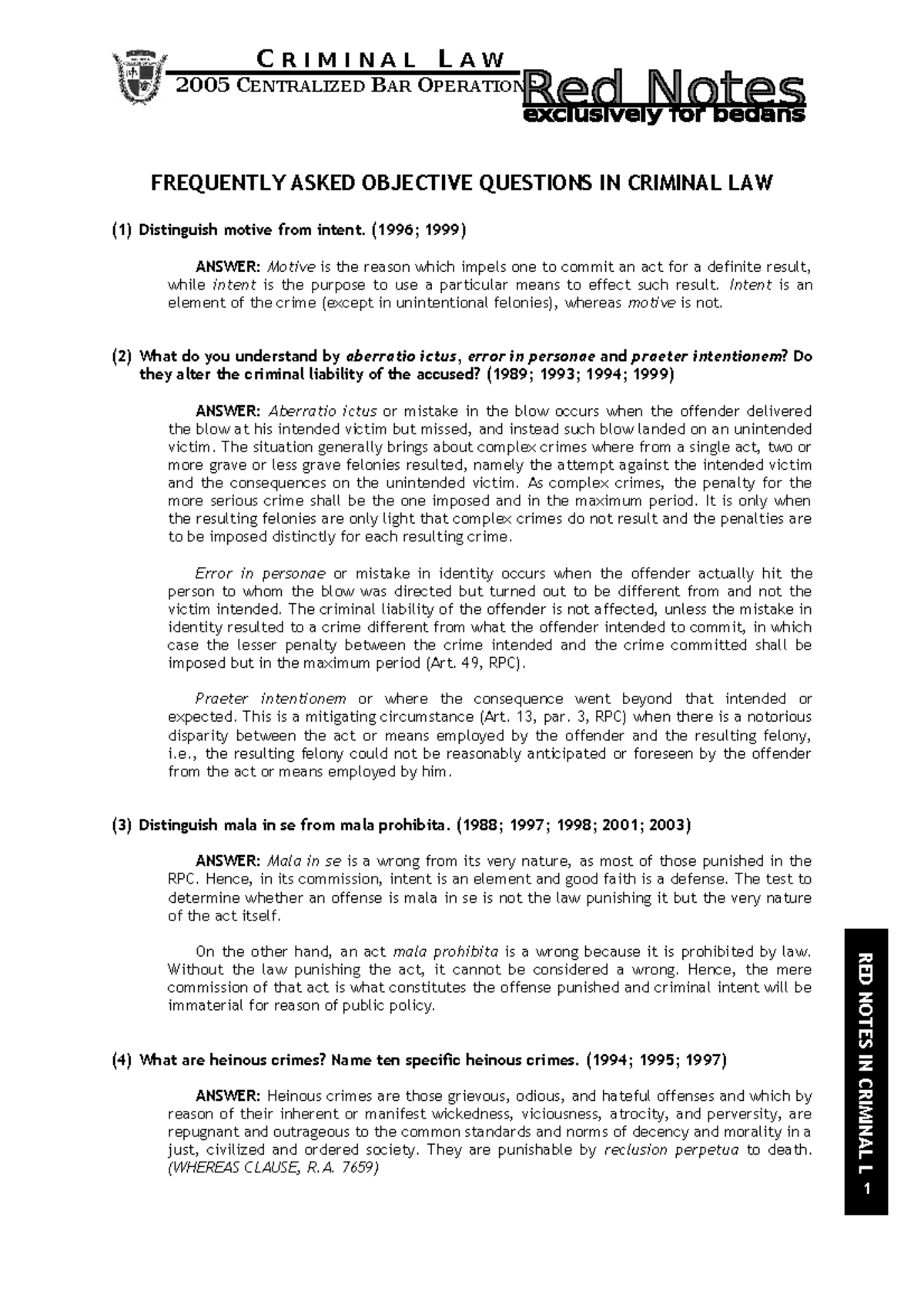 Red Notes Criminal law - .... - C R I M I N A L L A W 2005 CENTRALIZED ...