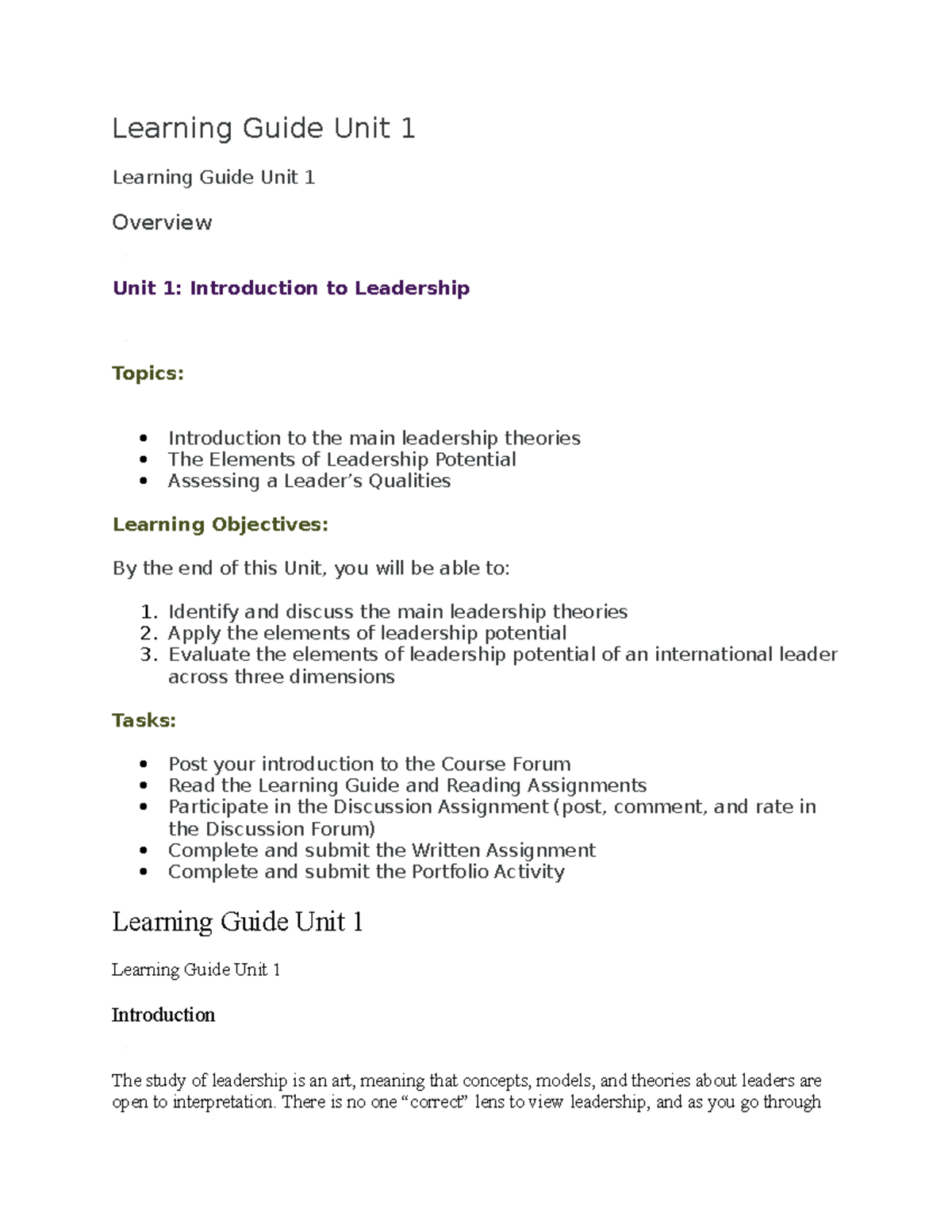 BUS 5411-01 Leading...Contexts Learning Guide Unit 1 - Learning Guide Unit 1 Learning Guide Unit ...