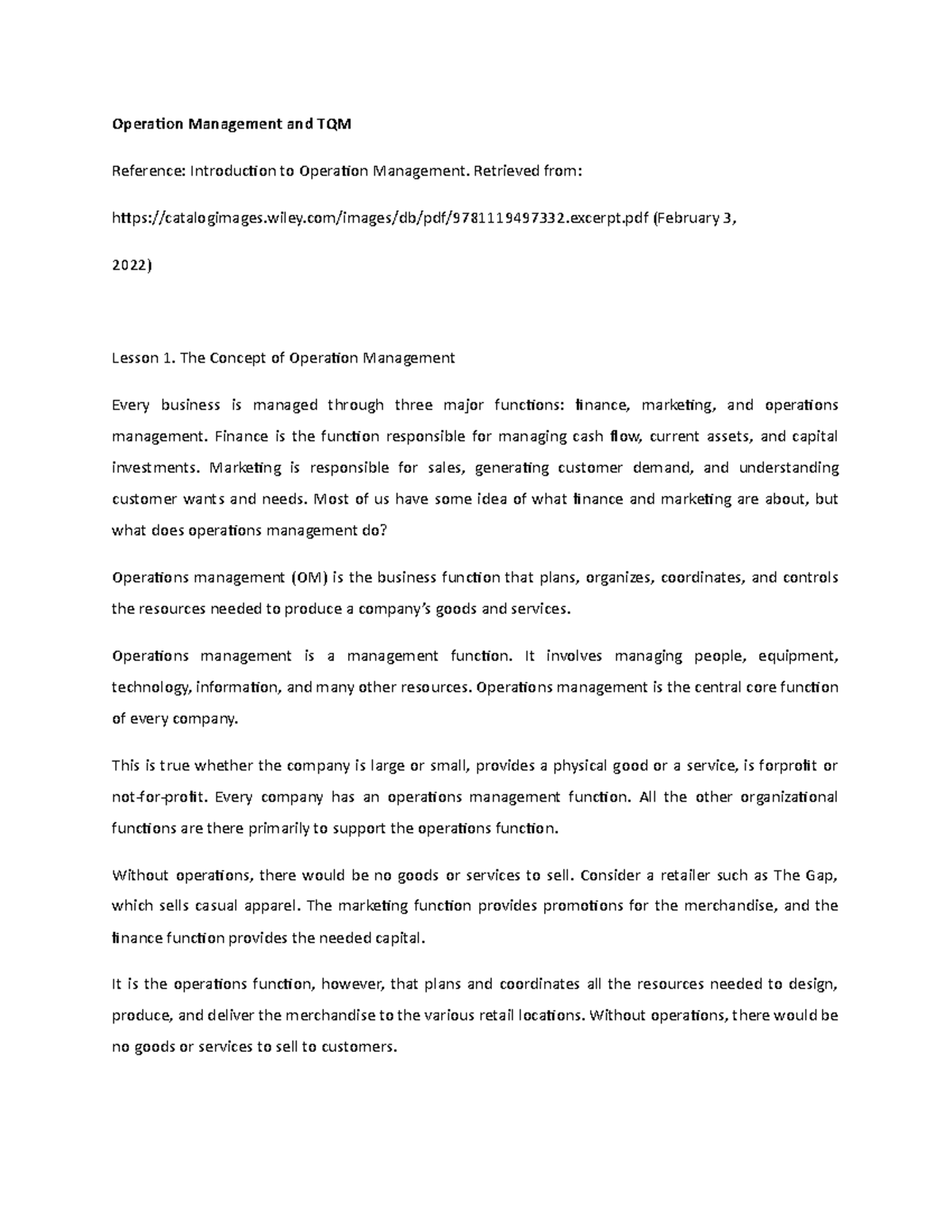 Operation Management Module - Operation Management and TQM Reference ...