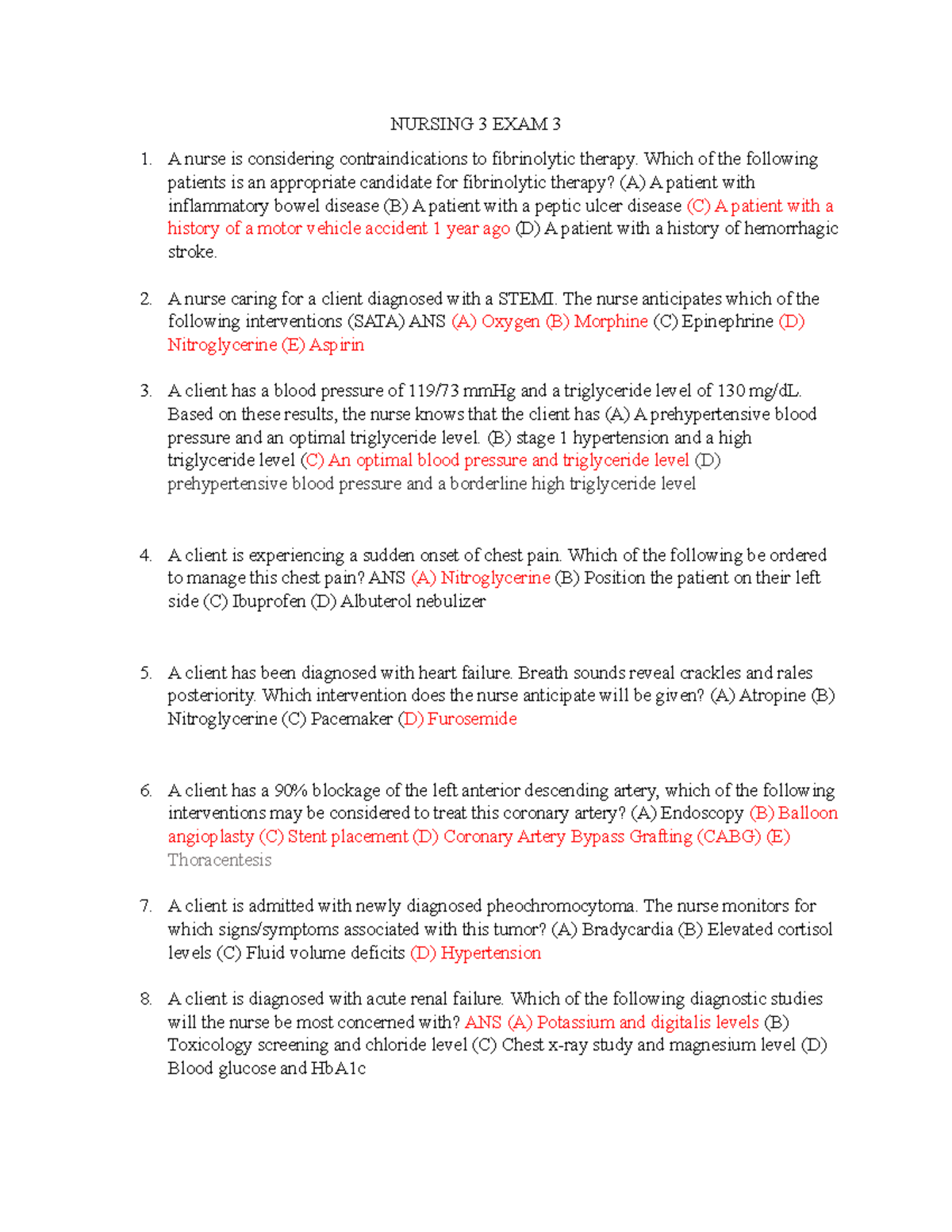 Nursing 3 EXAM 3 EST - Practice quiz, Medical-surgical practice test ...