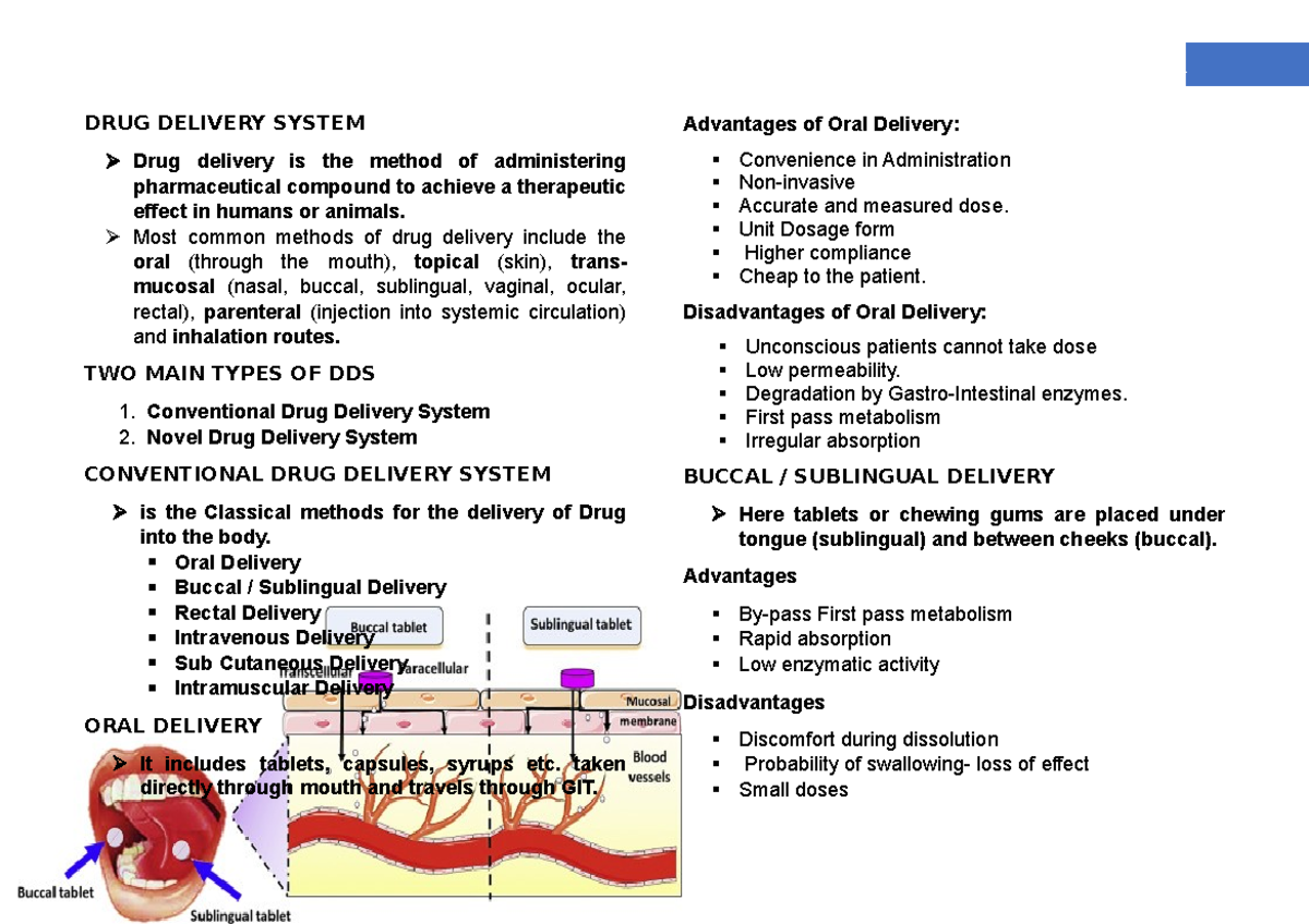 Reviewer - DRUG DELIVERY SYSTEM Drug delivery is the method of ...