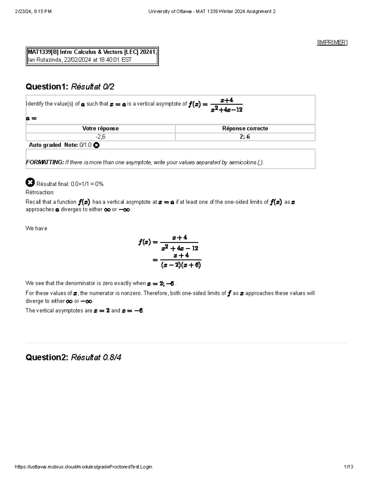 University of Ottawa - MAT 1339 Winter 2024 Assignment 2 2 - [IMPRIMER] MAT1339[B] Intro ...