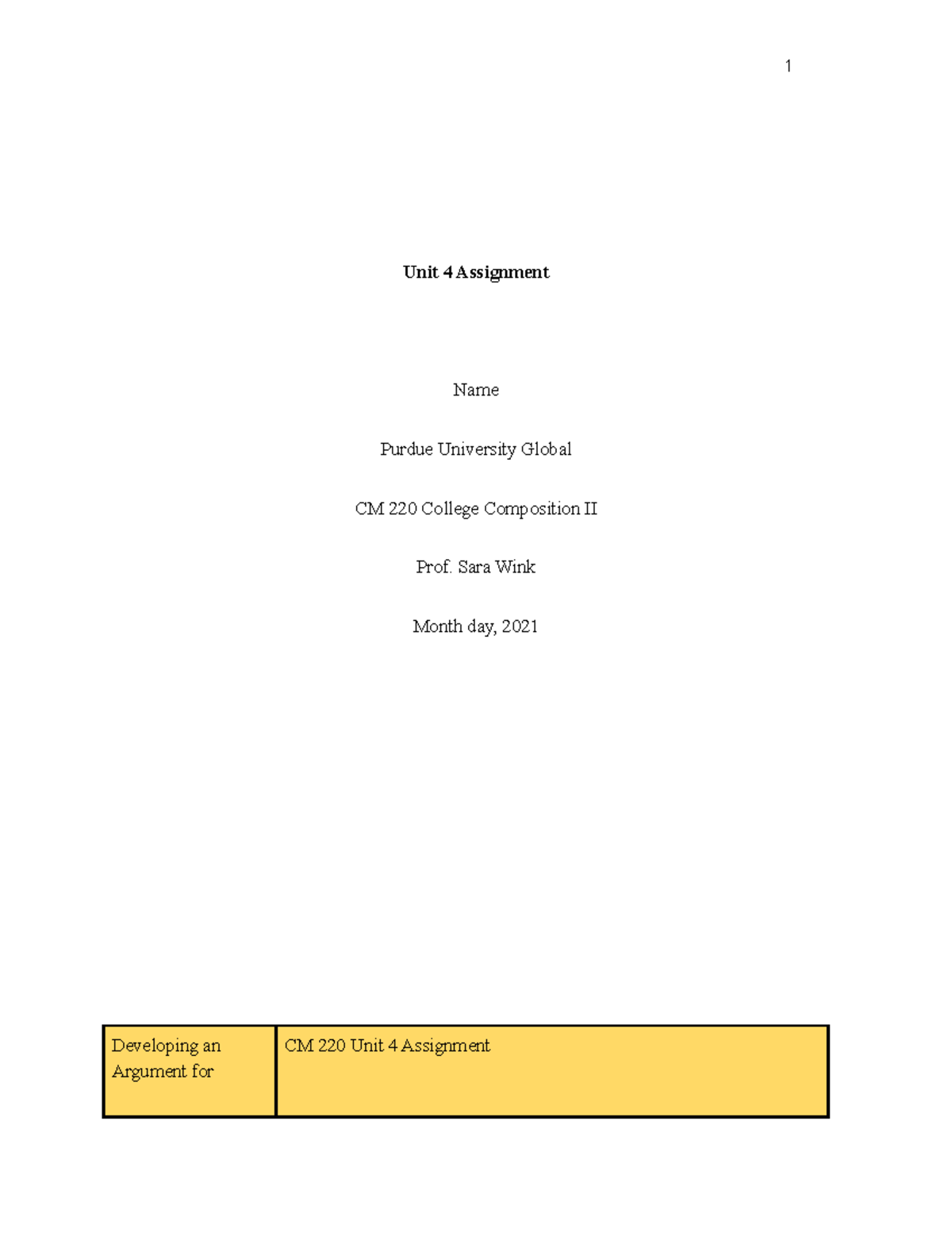 Unit 4 Cm220 Assignment Unit 4 Assignment Name Purdue University Global Cm 220 College