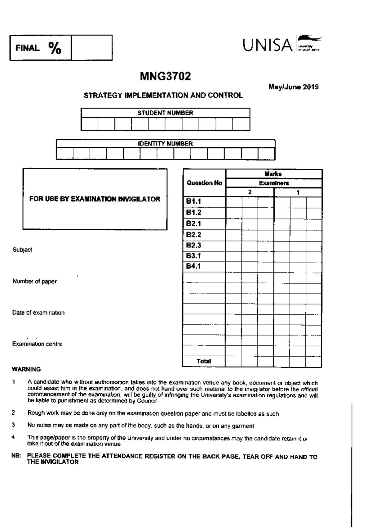Exam May 2019, questions - MNG3702 - Studocu