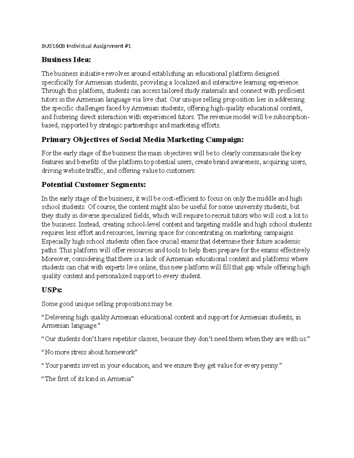 Marketing Individual Assignment - BUS160B Individual Assignment ...