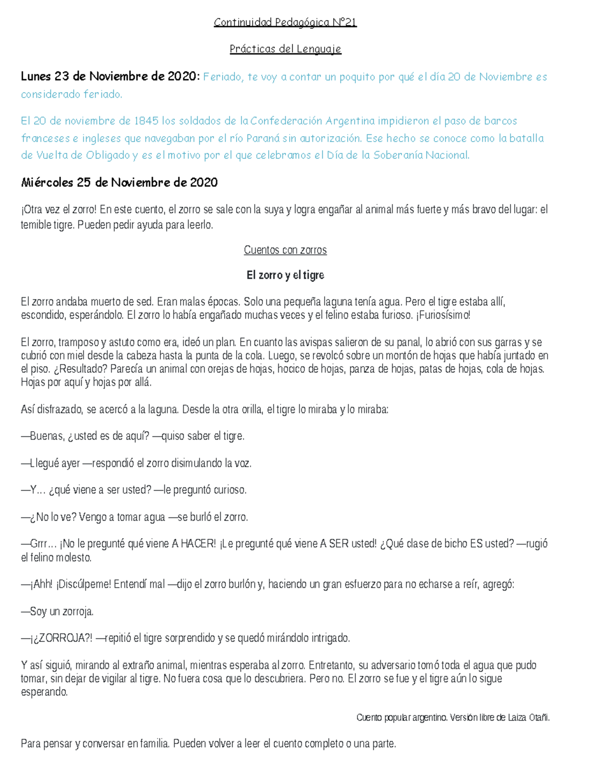 Continuidad Pedagógica N°21 pdl - Continuidad Pedagógica N° Prácticas del Lenguaje Lunes 23 de ...