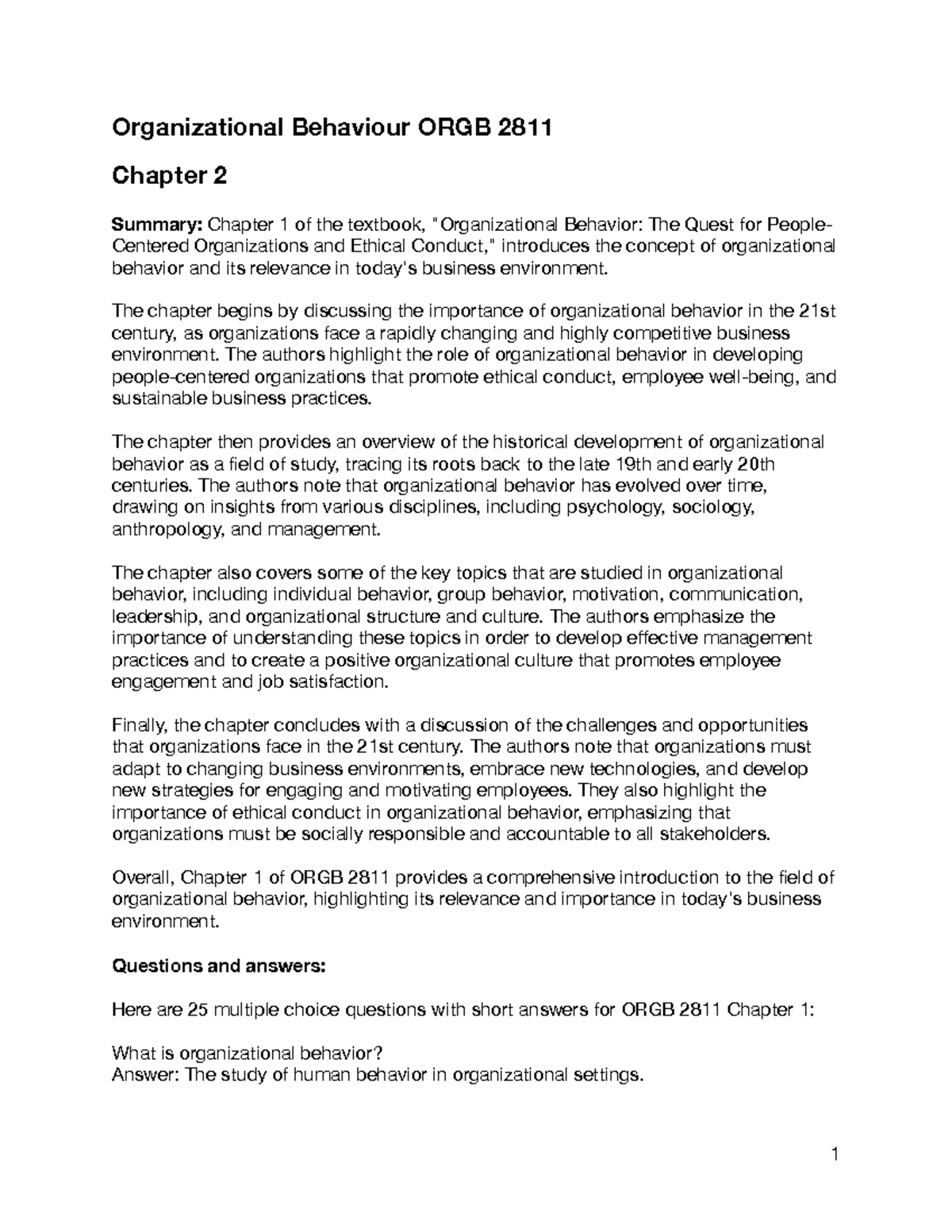 ORGB 2811 - Chapter 2 - Organizational Behaviour ORGB 2811 Chapter 2 ...