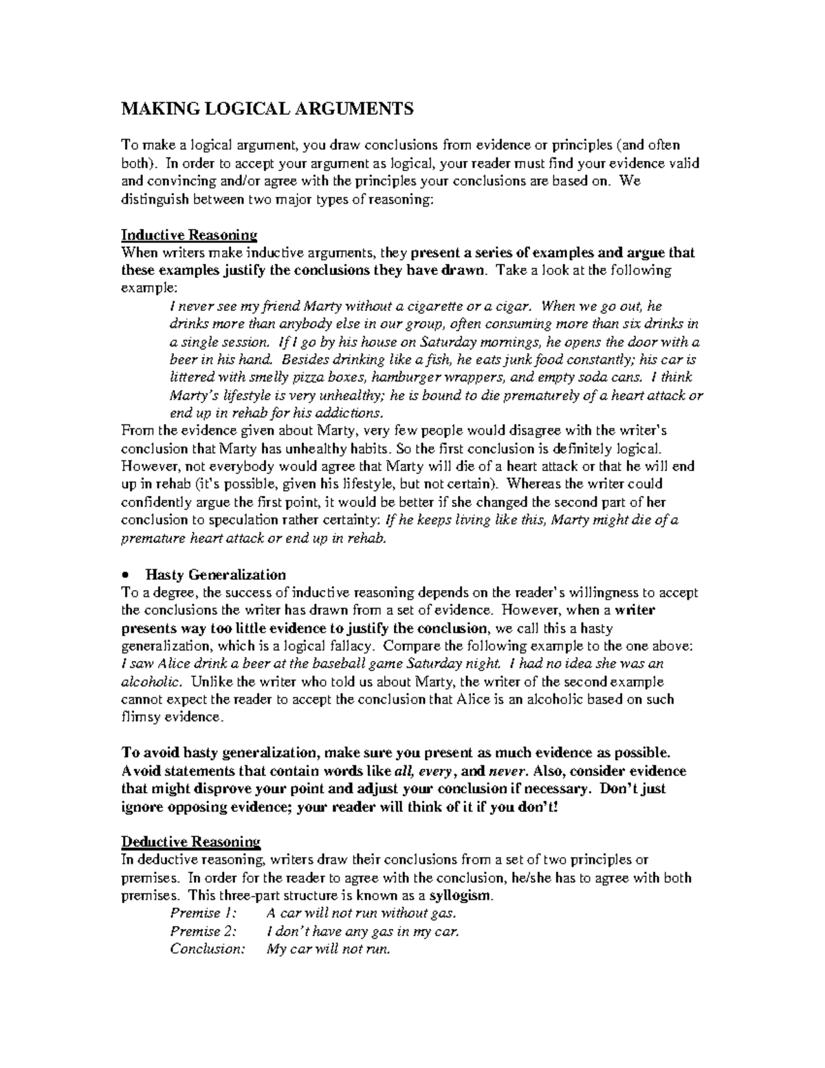 Making Logical Arguments Making Logical Arguments To Make A Logical