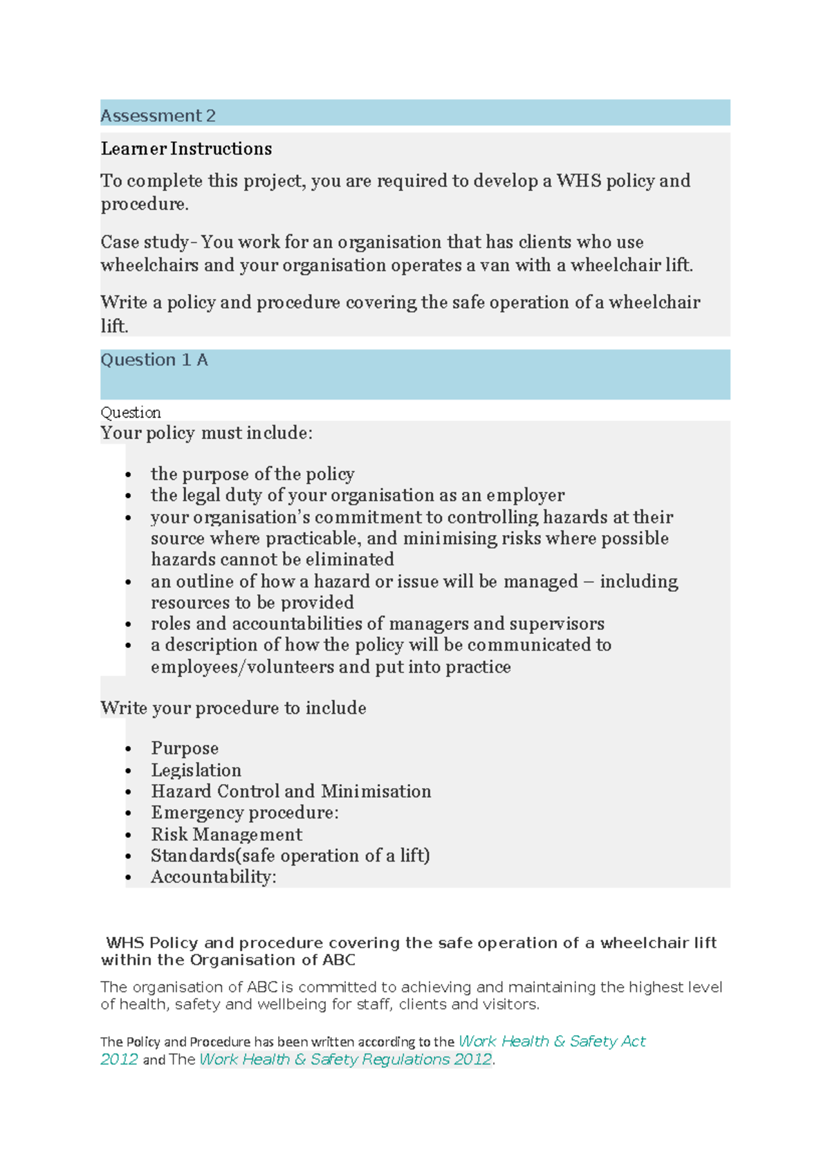 Hltwhs 004 Assessment 2 - Assessment 2 Learner Instructions To complete ...