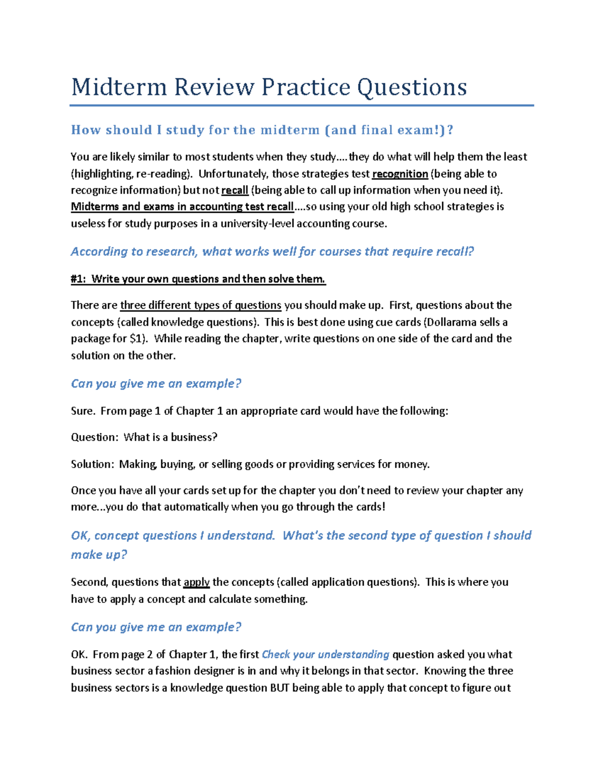 Midterm Review Practice Questions For Review Midterm Review Practice