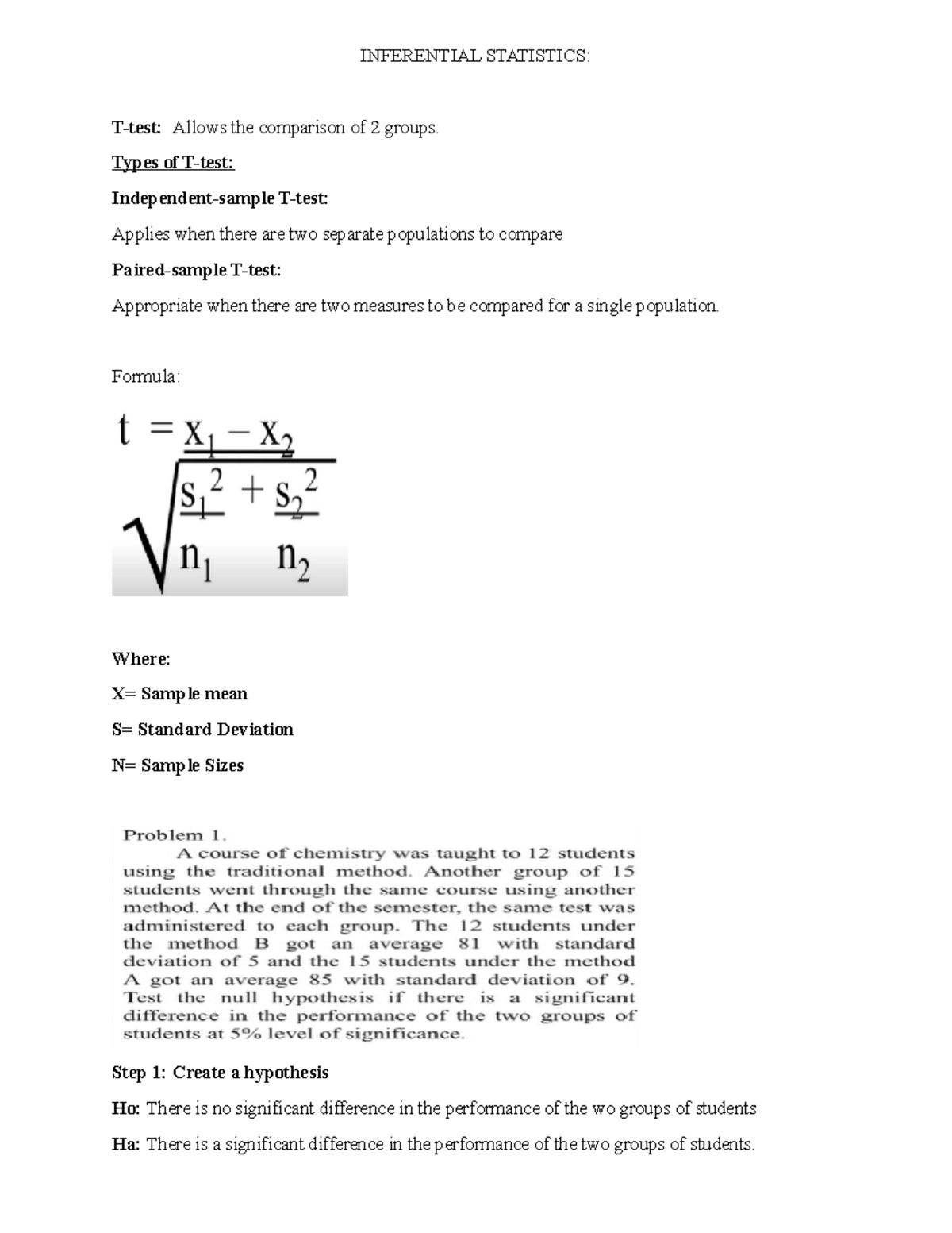 Inferential analysis - axaxdc ccs - INFERENTIAL STATISTICS: T-test ...
