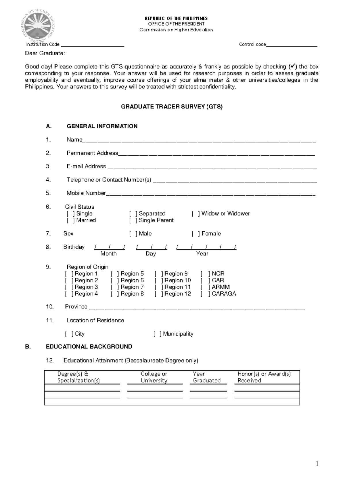 357568637 CHED Graduate Tracer Study - Institution Code ...