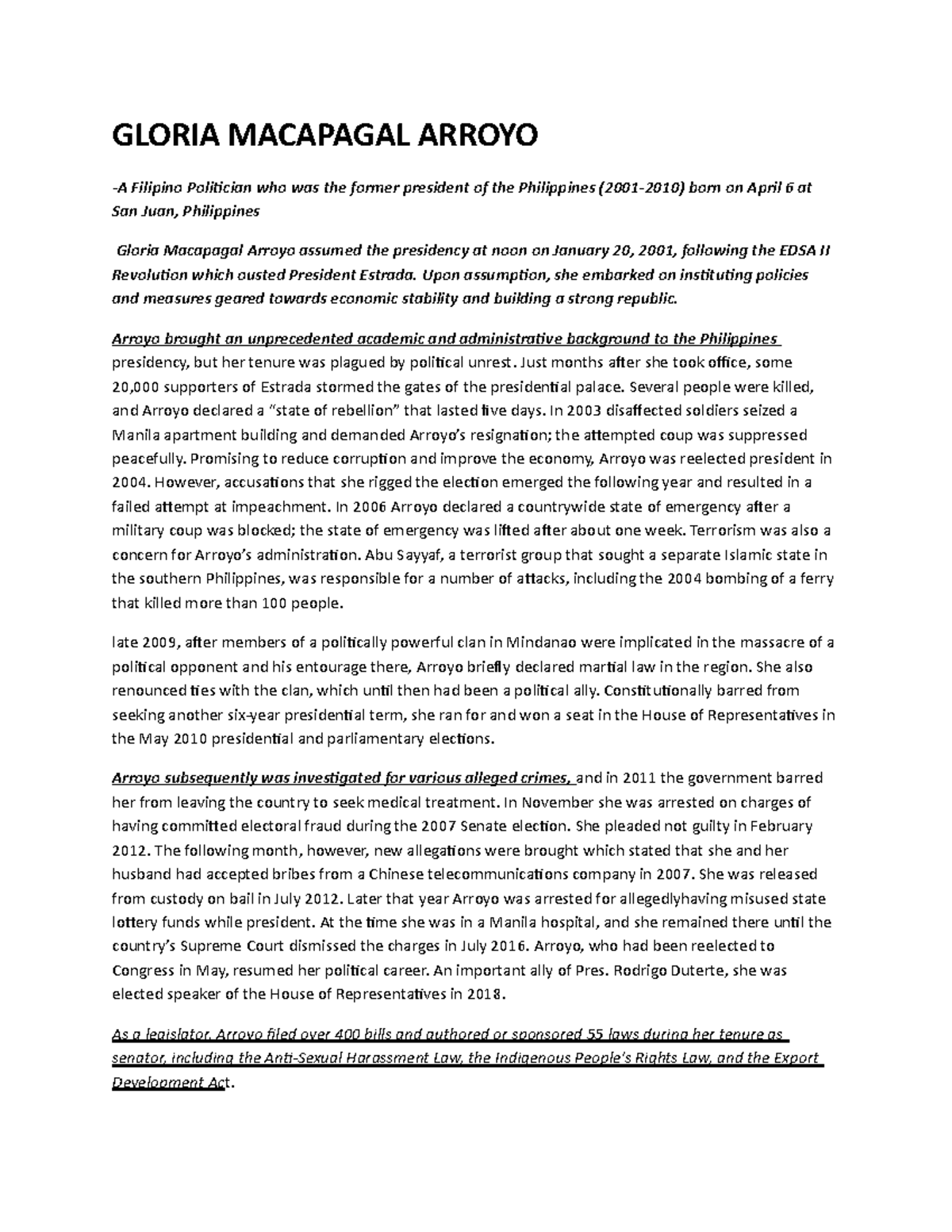 Pholgov ORAL Presentation - GLORIA MACAPAGAL ARROYO A Filipino ...