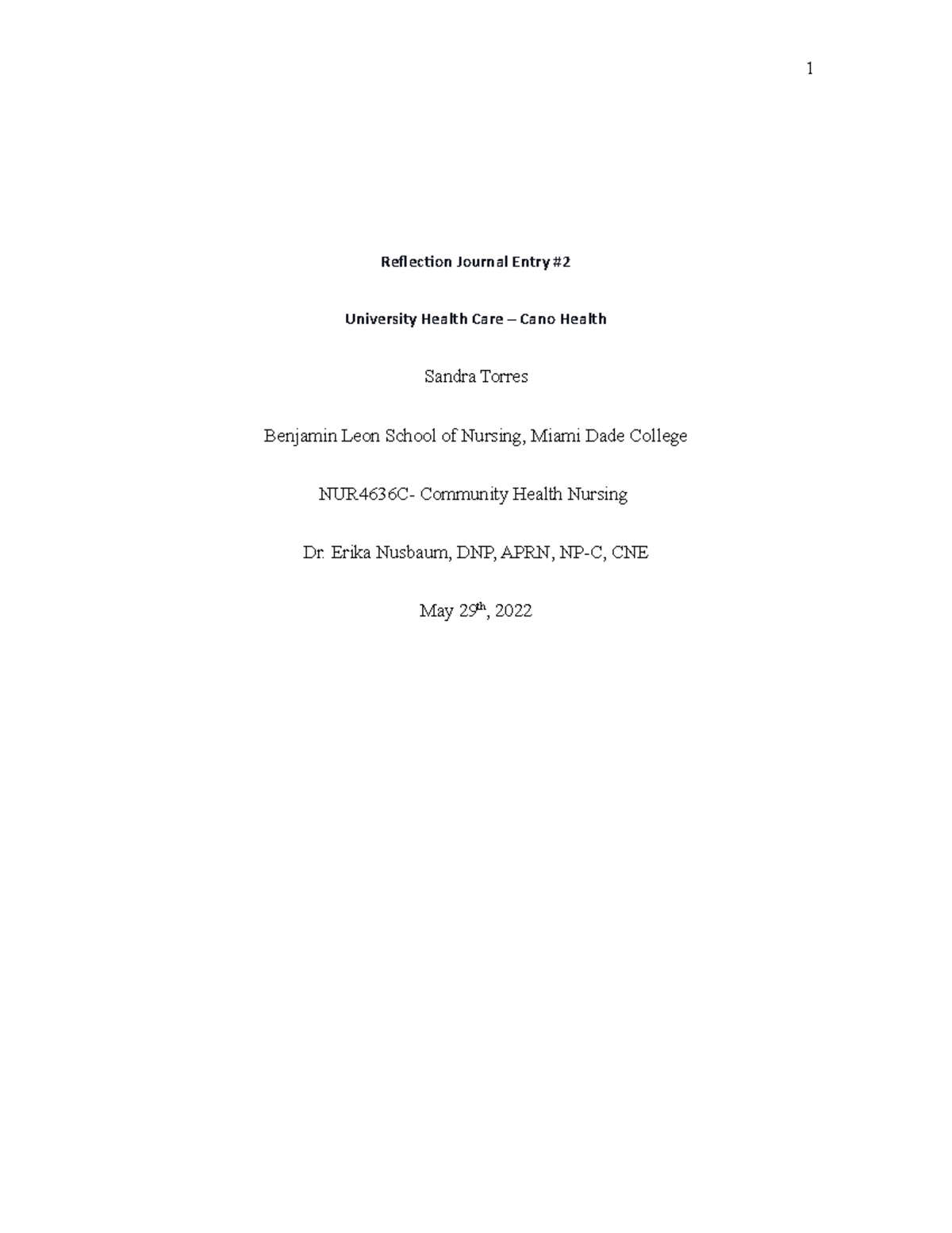 Reflective Journal Entry 2 - Reflection Journal Entry # University ...